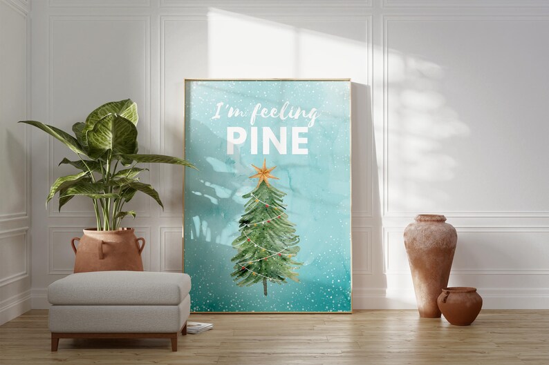 Pine Tree Watercolor Christmas Poster, Funny Winter Design (digital ...