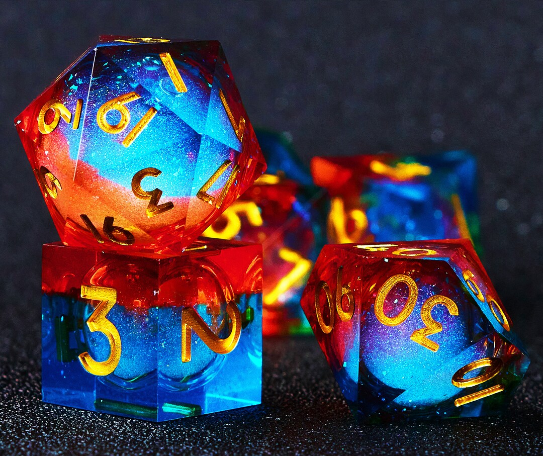 Red Blue Liquid Core Dnd Dice Set , Galaxy Liquid Core Sharp Edge RPG ...