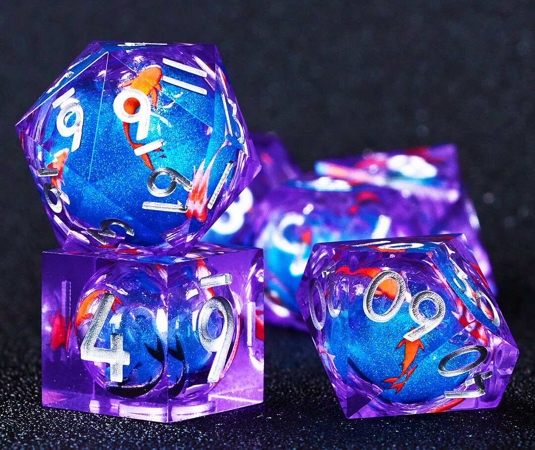 Purple Koi Fish Liquid Core DND Dice Set , Galaxy Liquid Core D&D Dice ...