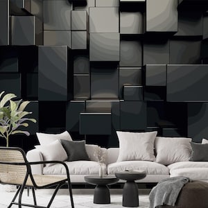 Dark Geometric 3D Wallpaper Modern Wall Decor for Offices and Living ...