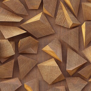 3d Drawing Triangles Wallpaper on Wood Background, Polygon Shapes Mosaic Wood Texture Wall Mural ...