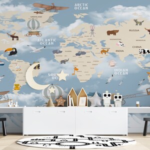 Child Map Wallpaper, Peel and Stick Removable, Self Adhesive World Map ...