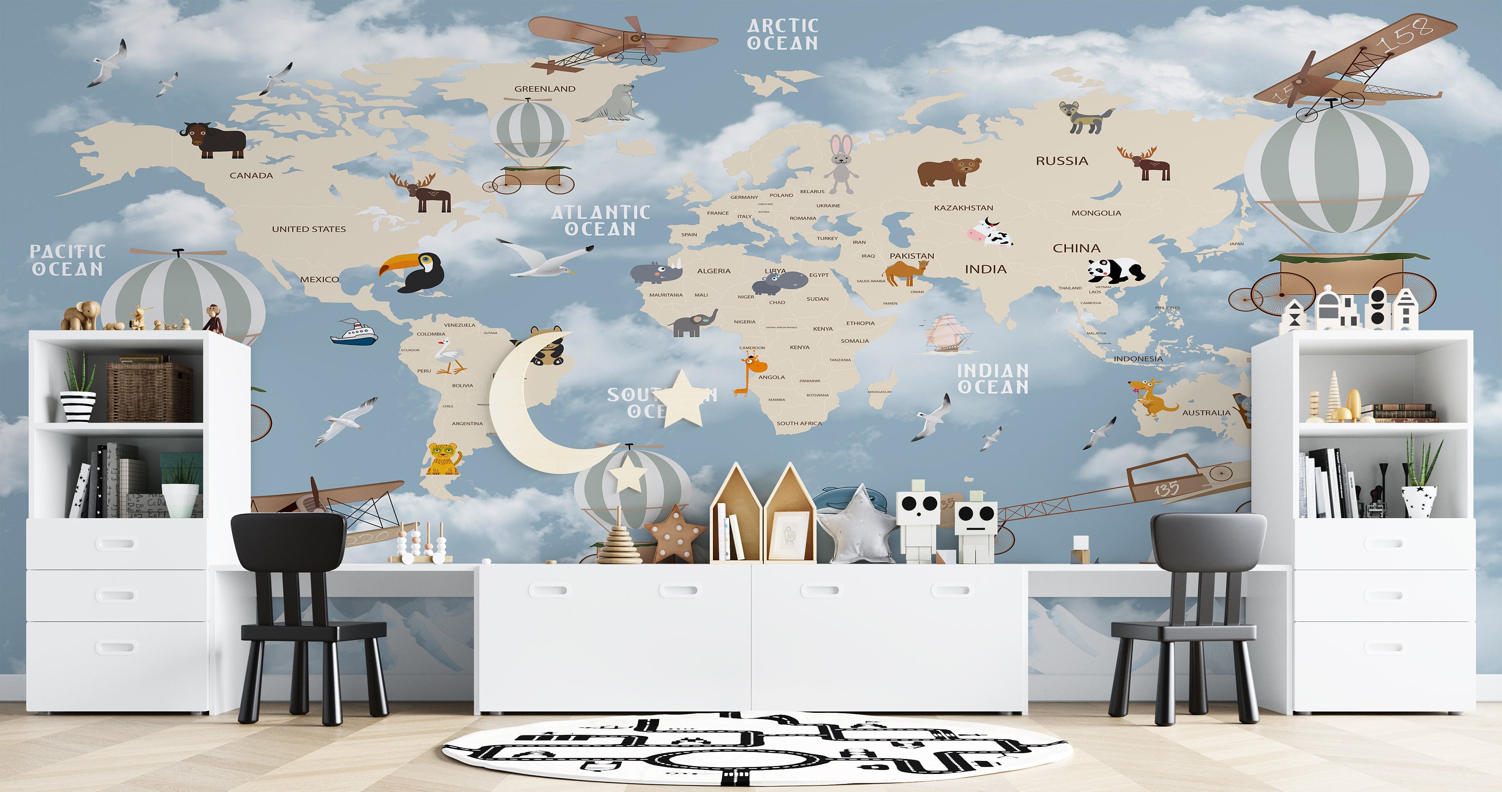 Child Map Wallpaper Peel and Stick Removable Self Adhesive - Etsy