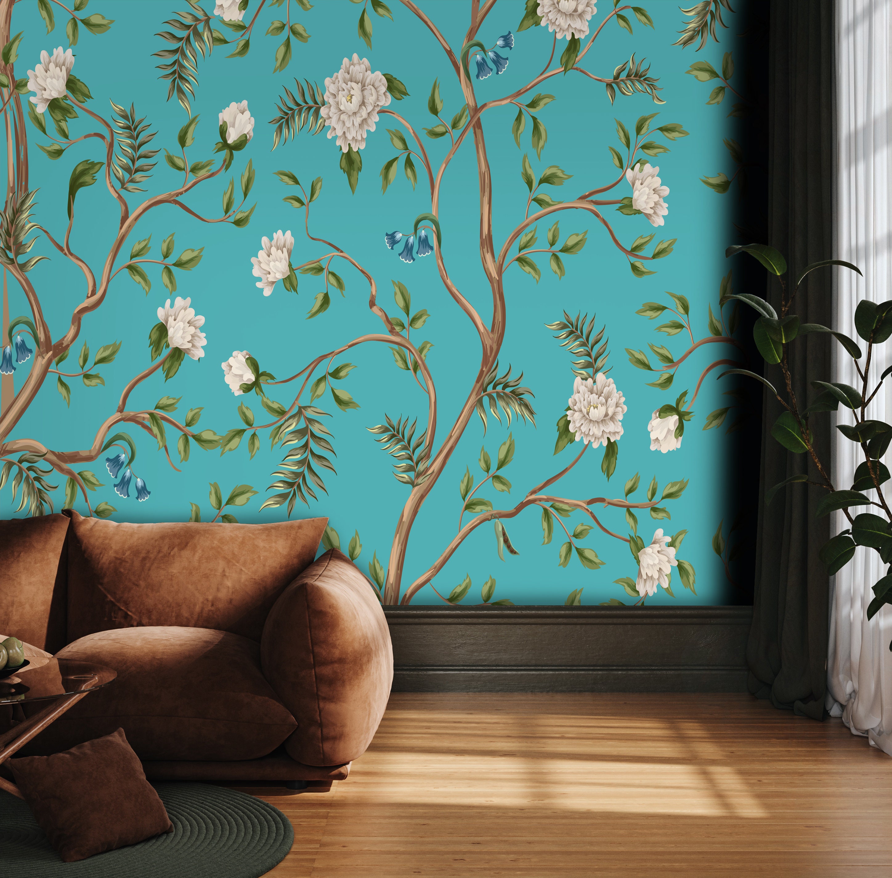 Chinoiserie Peel And Stick Wallpaper Peony Flower Murals Etsy