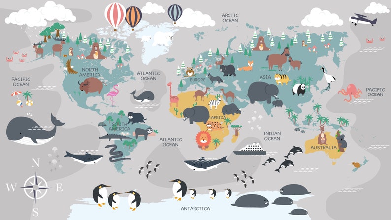 Cartoon Animals for Kids Nature Exploration and Continent Names Ocean Names Country Names World ...