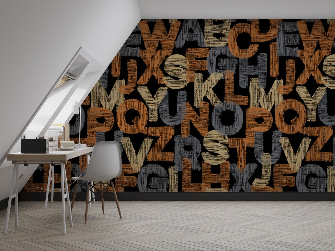 Vintage Text Wallpaper Peel and Stick, Artistic Letters Wall Mural ...