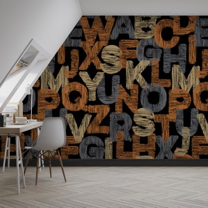 Vintage Text Wallpaper Peel and Stick, Artistic Letters Wall Mural ...