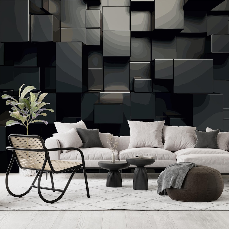 Dark Geometric 3D Wallpaper Modern Wall Decor for Offices and Living ...