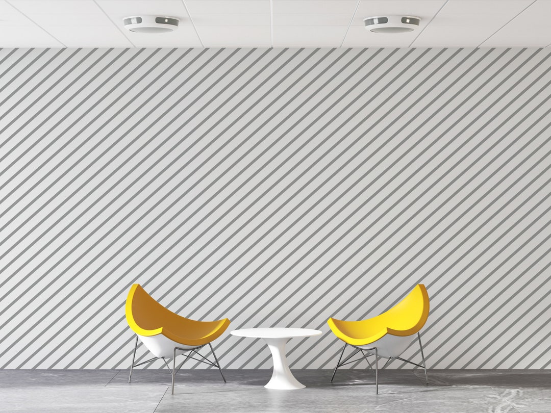 Grey and White Diagonal Stripe Peel and Stick Wallpaper - Etsy