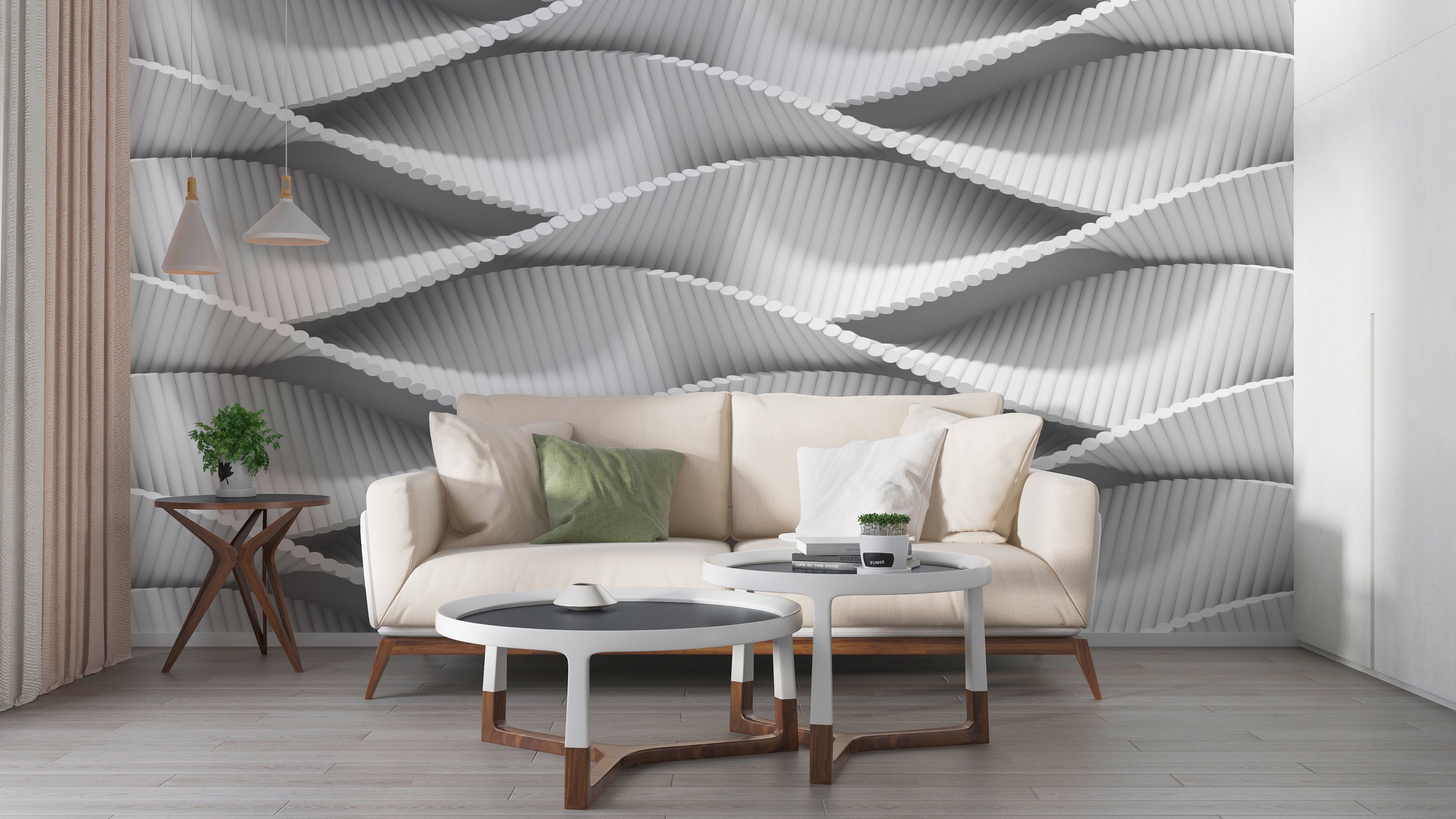 Wallpaper 3D Look Cylindrical Curved Lines, Light Color Curverd Pattern ...