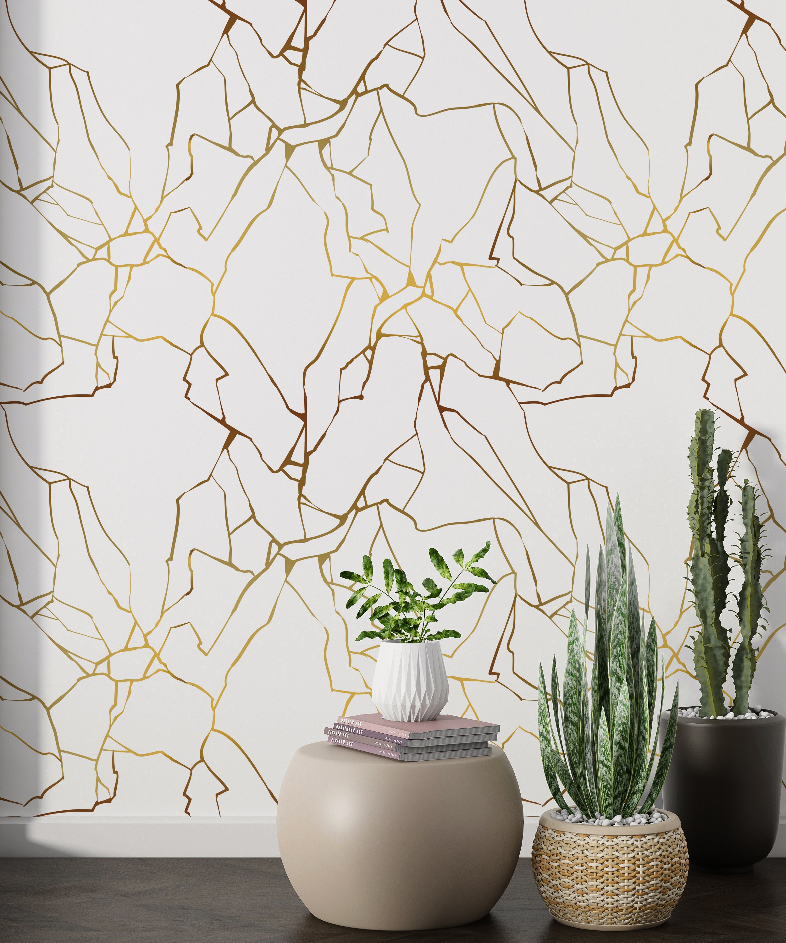 Gold Kintsugi Crack Wallpaper Peel and Stick Gold and White - Etsy