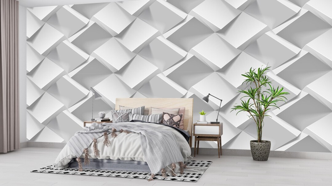 Modern 3D Geometric Pattern Wallpaper - Minimalist White Square Design ...