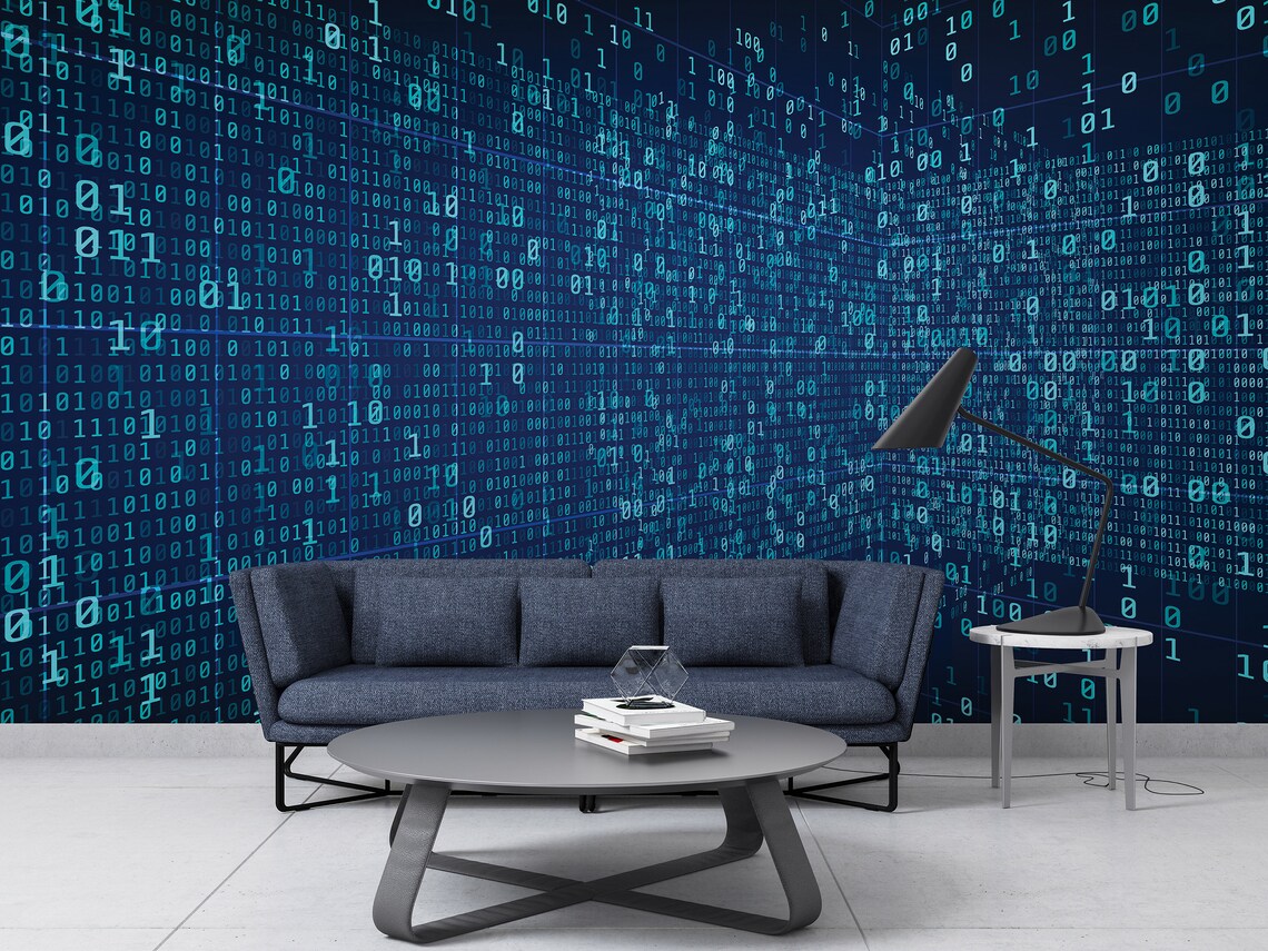 Binary Code Perspective Wallpaper, Technology Secure Data Concept Wall ...