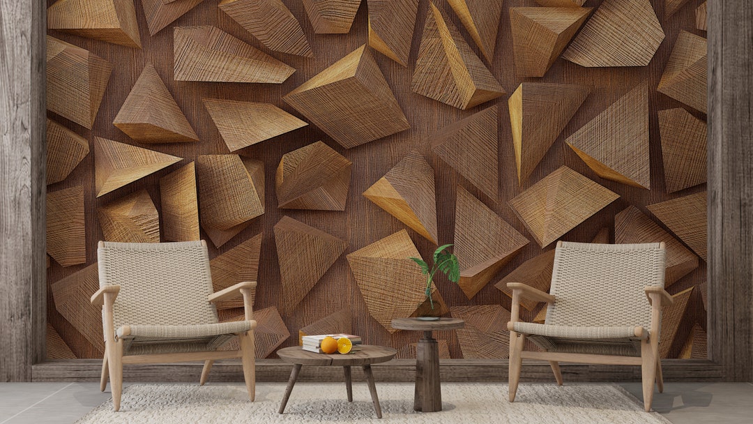 3d Drawing Triangles Wallpaper on Wood Background, Polygon Shapes ...
