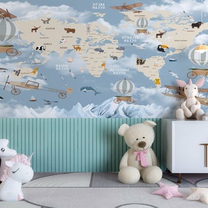Child Map Wallpaper, Peel and Stick Removable, Self Adhesive World Map ...