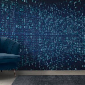 Binary Code Perspective Wallpaper, Technology Secure Data Concept Wall Mural, Peel and Stick ...
