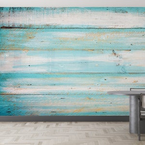 Vintage Beach Wood Old Blue Color Wooden Plank Wallpaper, Wooden Look ...