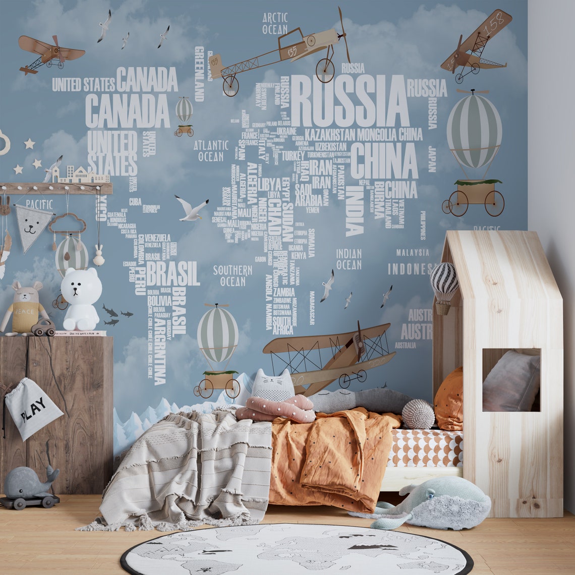 Educational World Map Wallpaper for Kids, Peel and Stick Adhesive Wall ...