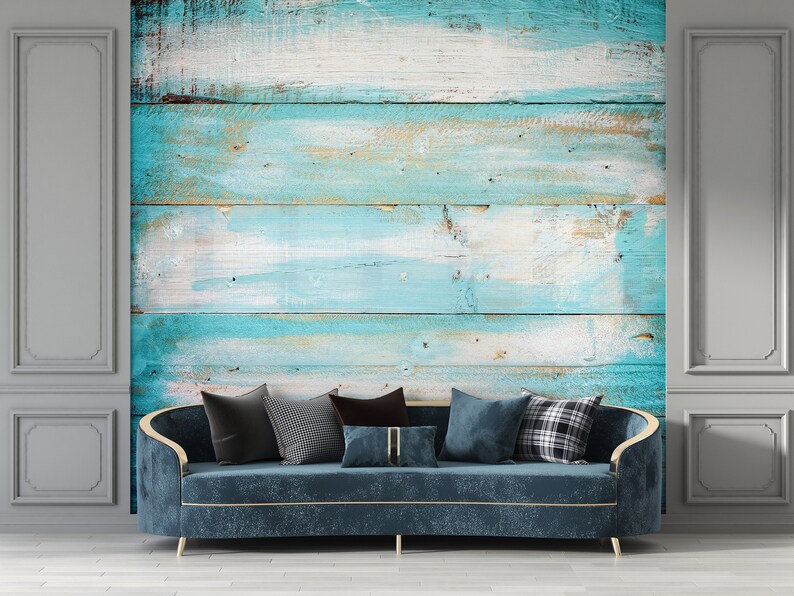 Vintage Beach Wood Old Blue Color Wooden Plank Wallpaper - Etsy