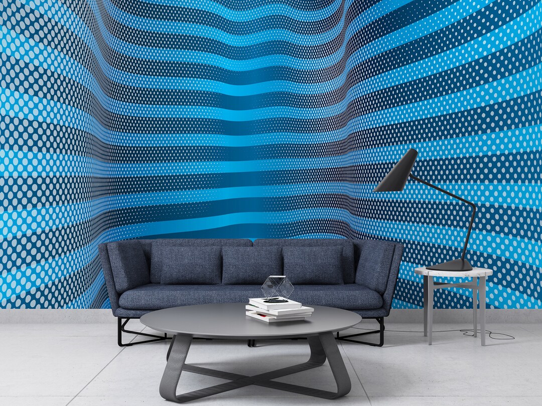 Dots Textured Lines Wallpaper, Blue Patternt Abstract Art Wall Mural ...