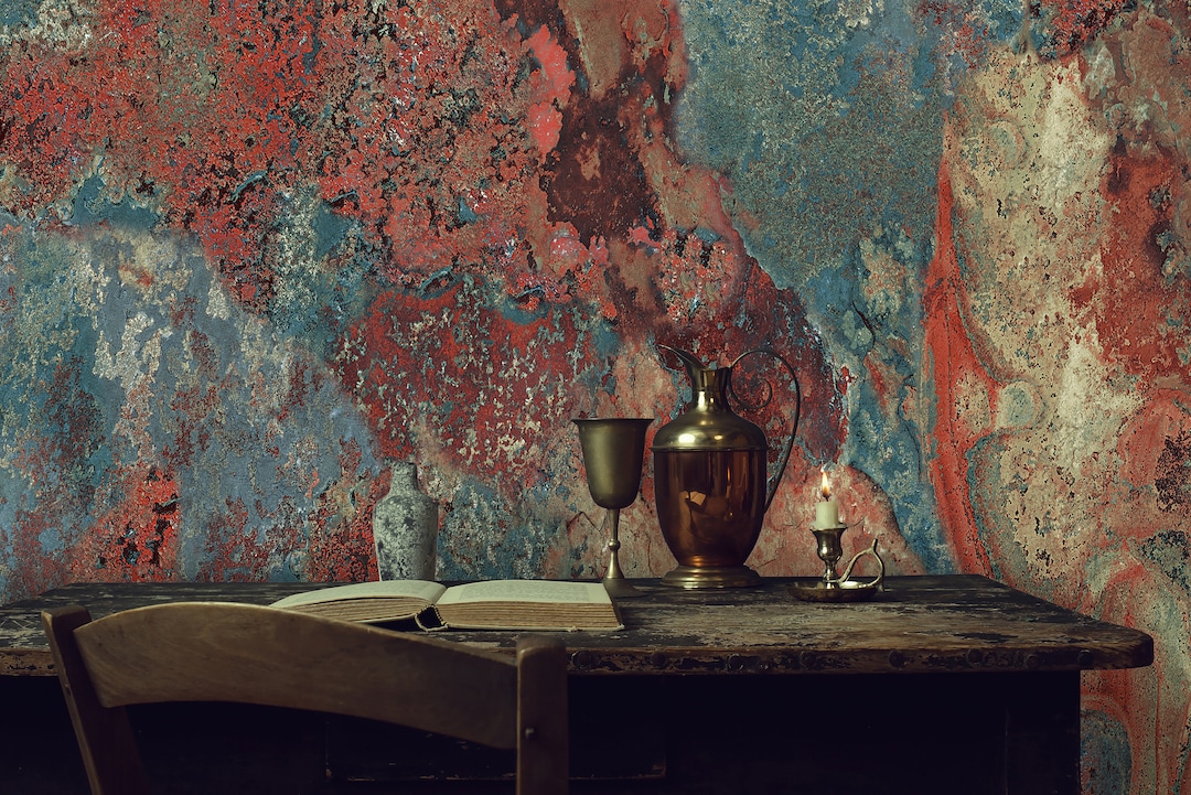 Peel Stick Rusty Plaster Wallpaper Multi Colored Rough Marble Look ...