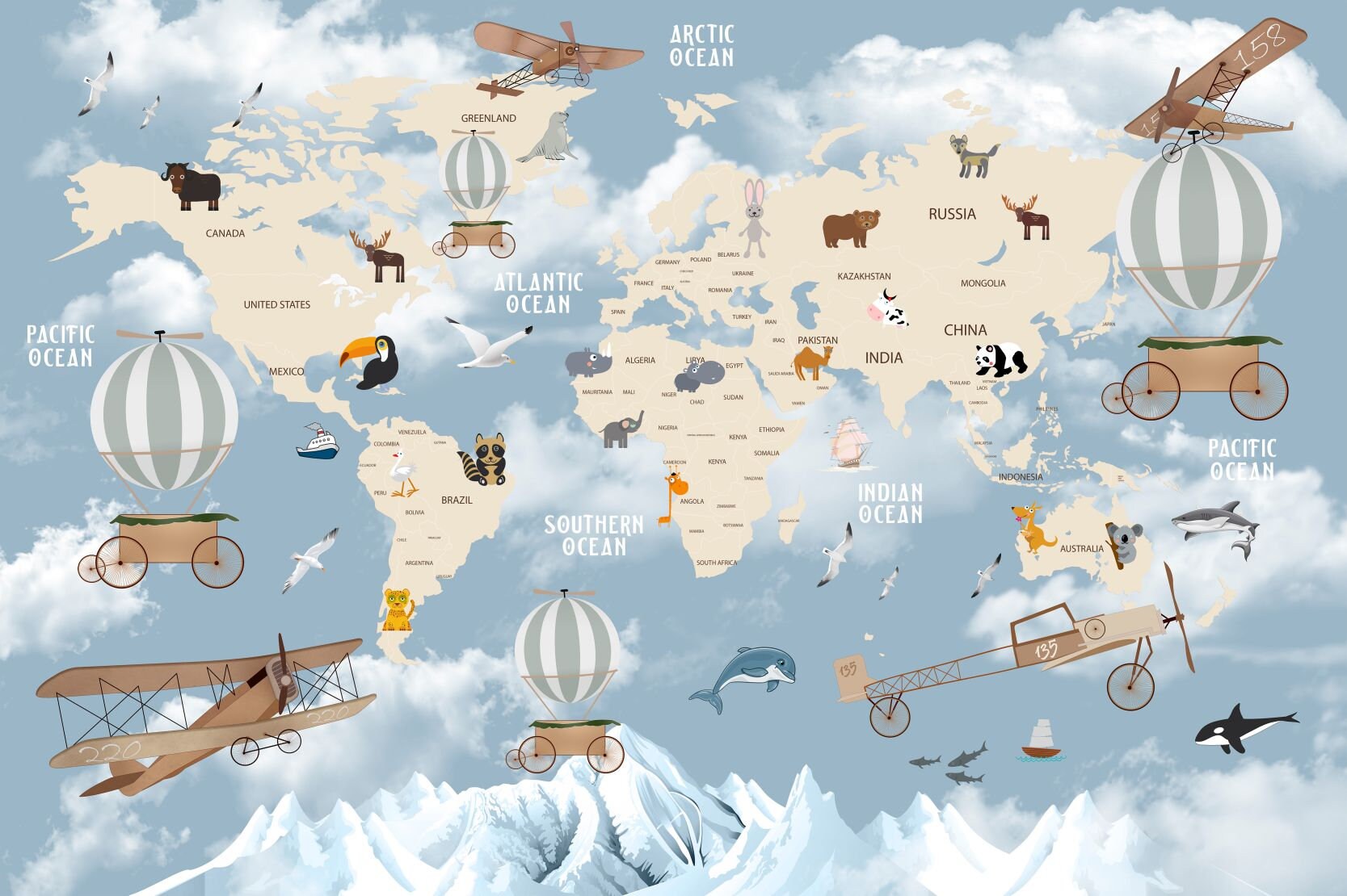 Child Map Wallpaper, Peel and Stick Removable, Self Adhesive World Map ...