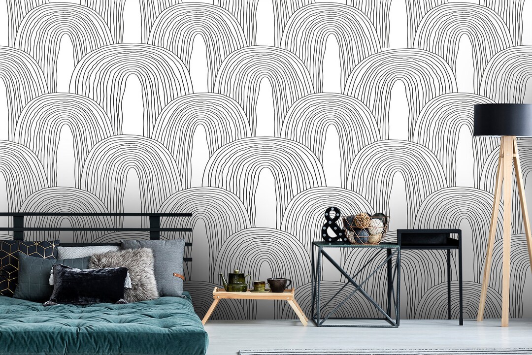 Black and White Wallpaper, Line Pattern Peel and Stick Wallpaper, Vinyl ...