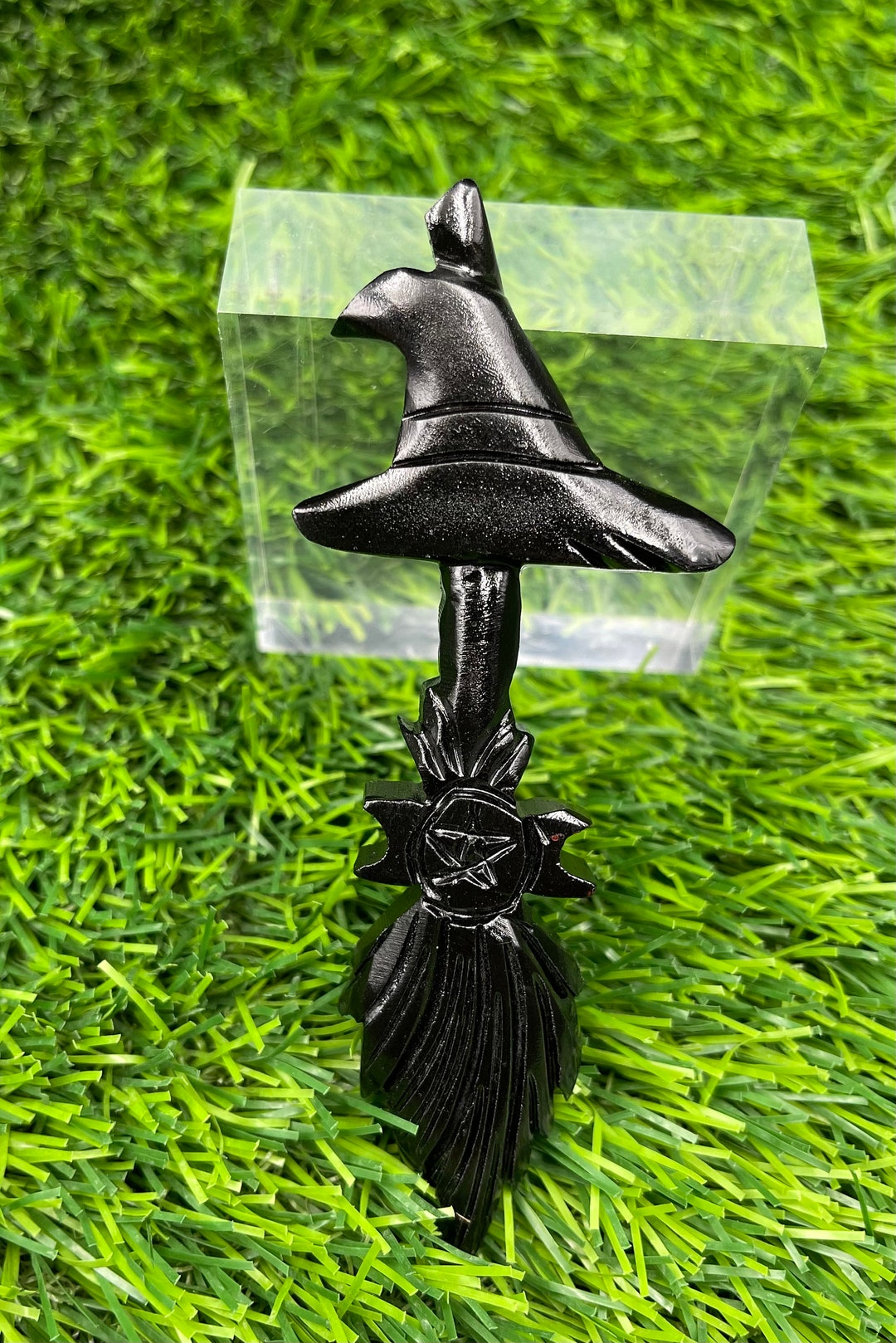 31.88gram Beautiful Black Serpentine Hand Crafted Witch Broom and Cap ...