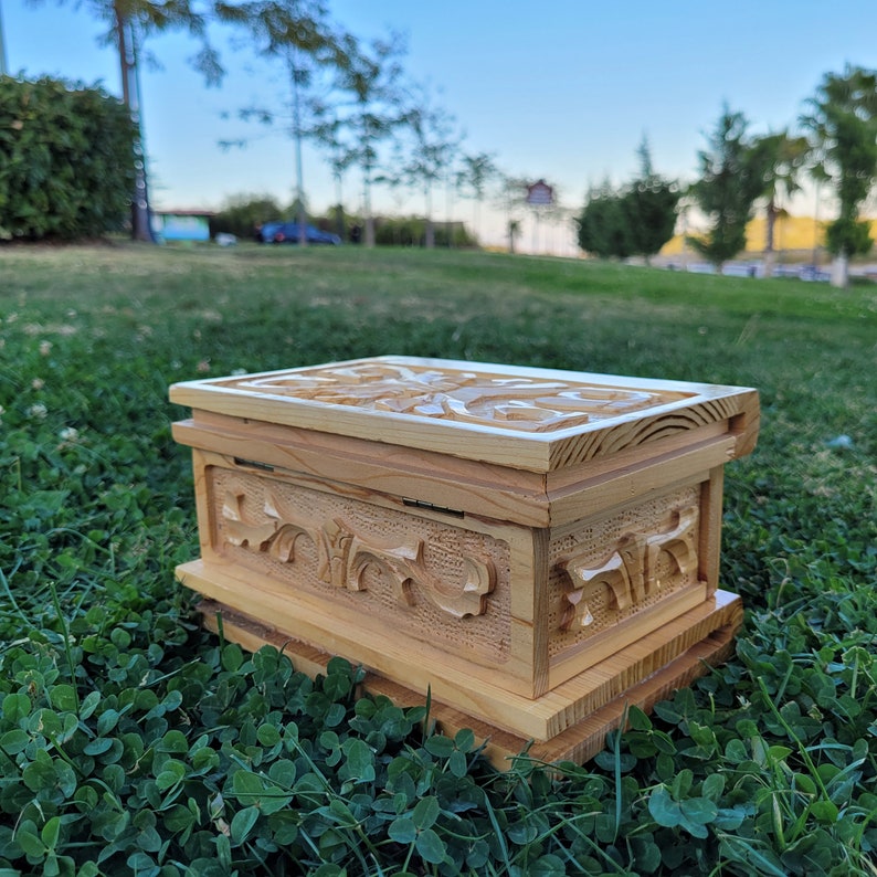 Hand Carved Wood Jewelry Box, Walnut Box With Lid ,secret Locked Chest ...