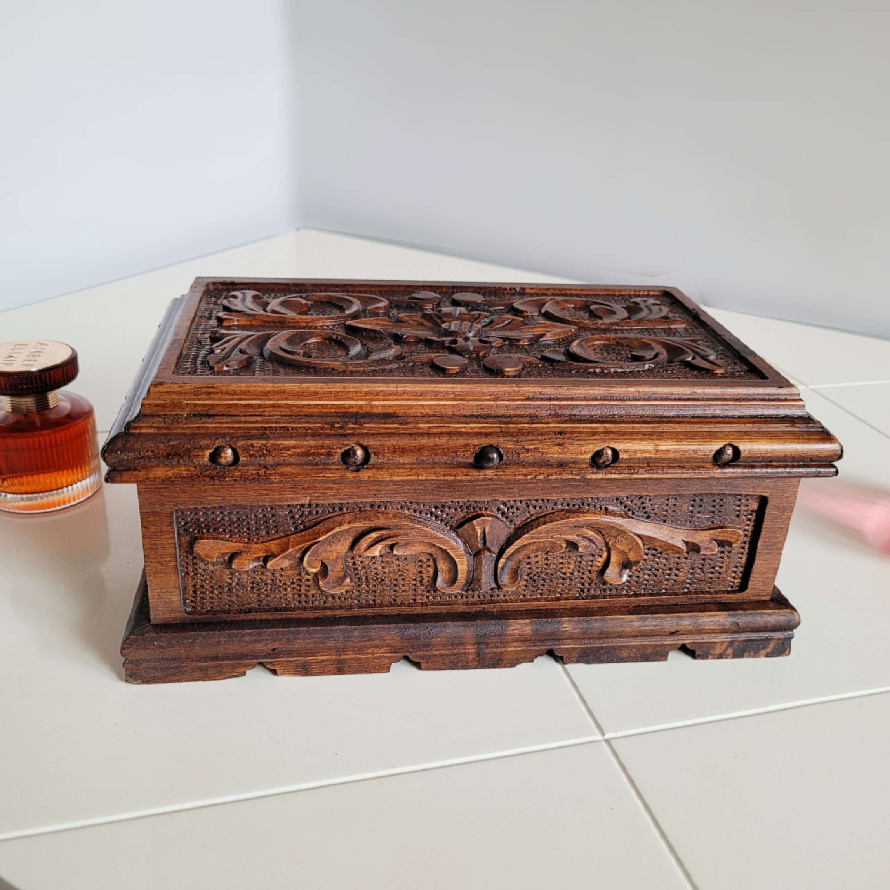 Wooden Jewelry Chest Box, Best Walnut Treasure Chest, Secret Lock Box ...