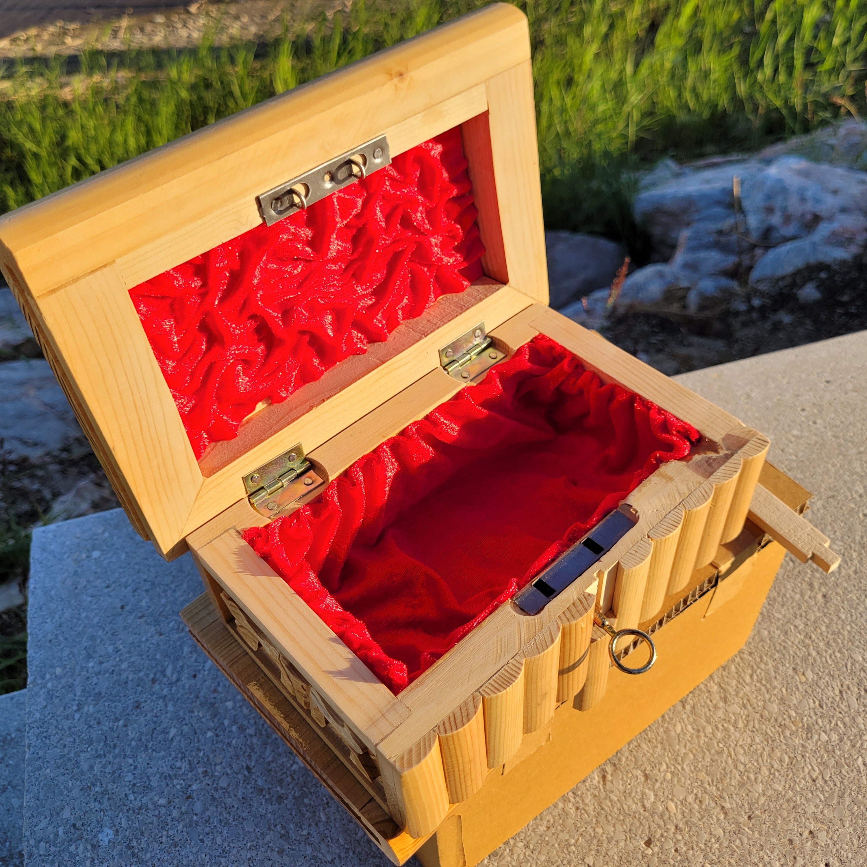 Hand Carved Wood Jewelry Box, Walnut Box With Lid ,secret Locked Chest ...