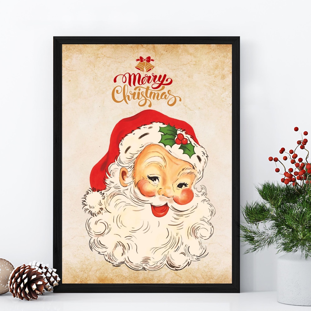 Vintage Santa Digital Art Print, Christmas Wall Decor, Printable Art - Etsy
