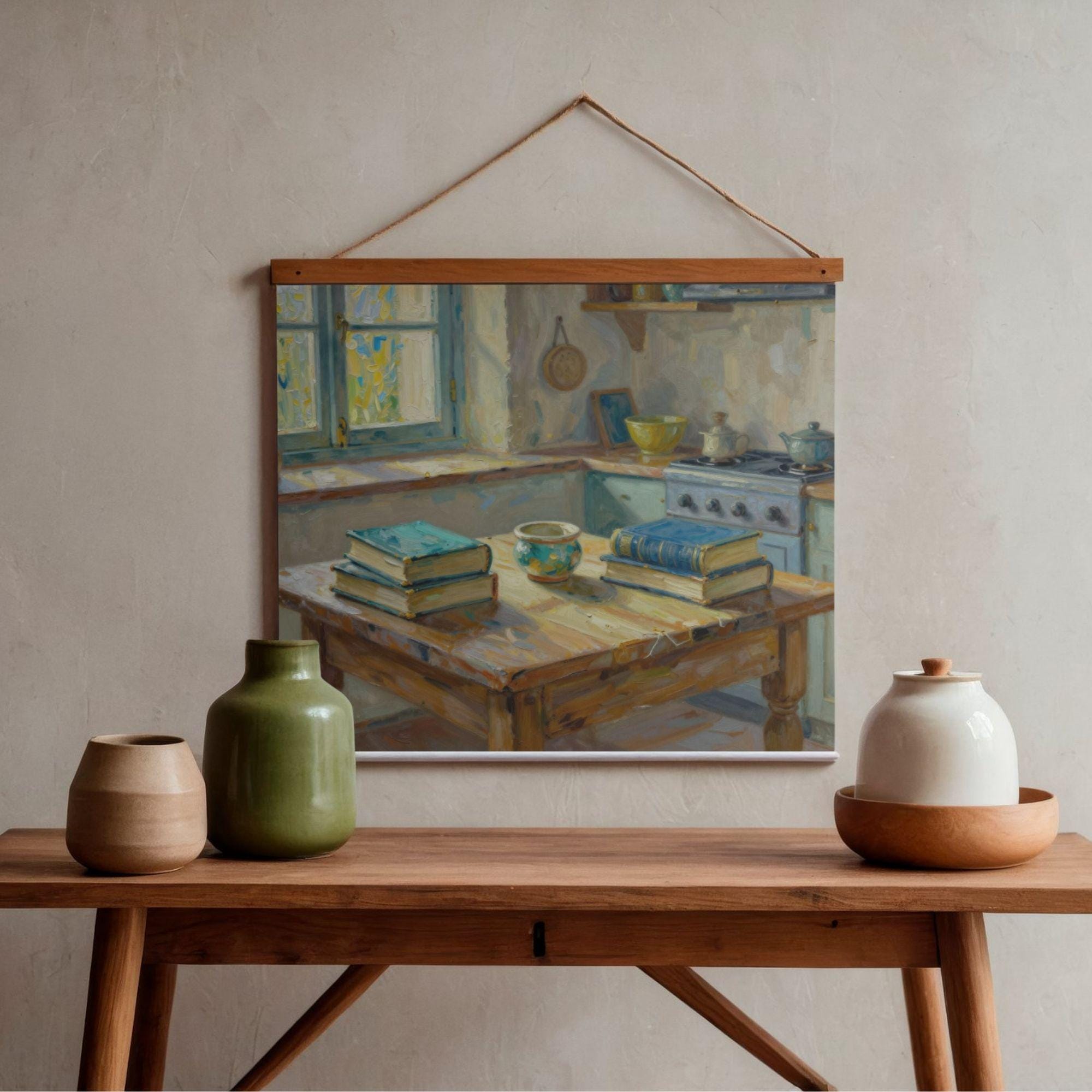 Cozy Farmhouse Kitchen Oil Painting Print | Printable Wall Art, Still ...