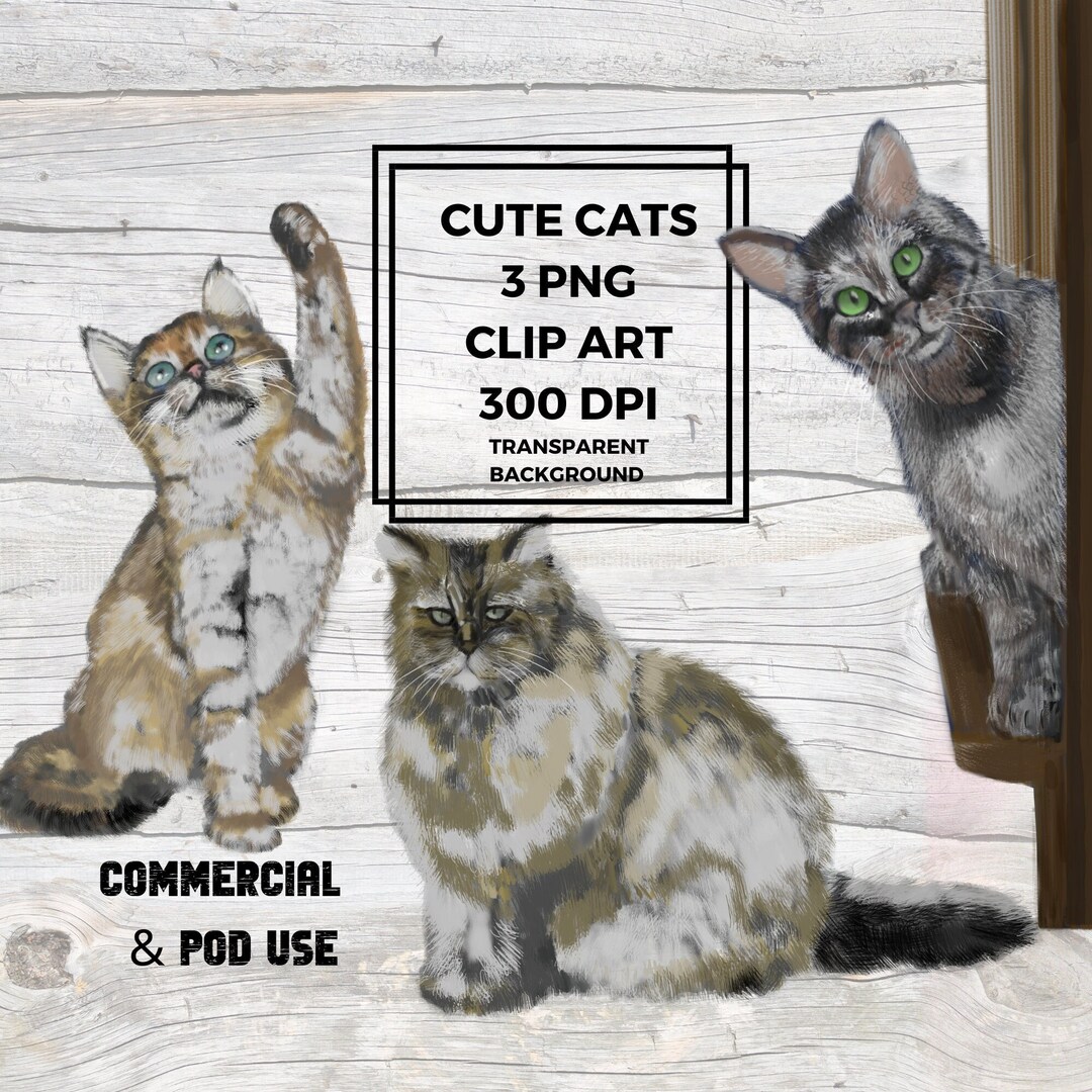 Cute Cats Clip Art, Set of 3 Clip Art, Animal Clip Art, Cat PNG ...