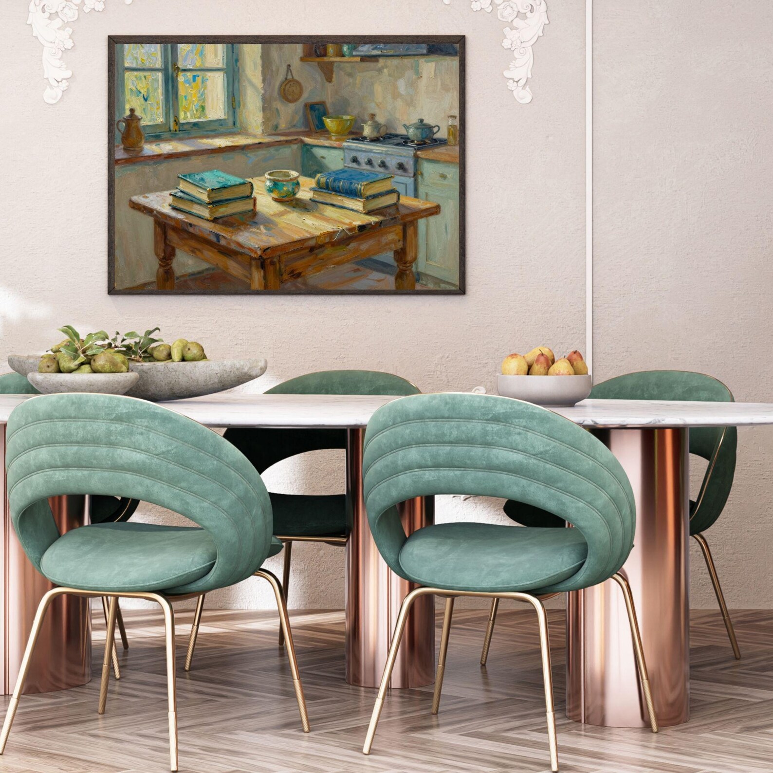 Cozy Farmhouse Kitchen Oil Painting Print | Printable Wall Art, Still ...