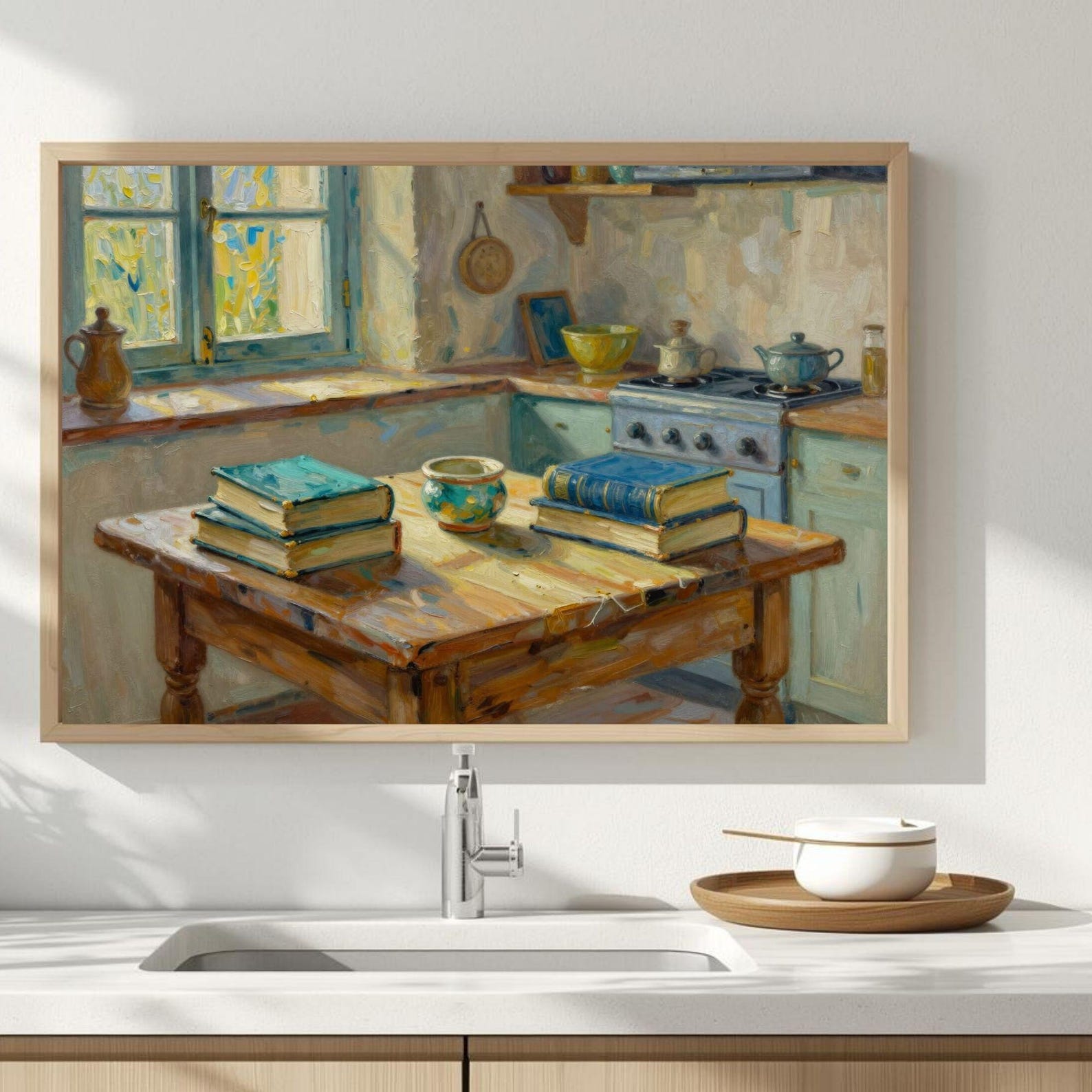 Cozy Farmhouse Kitchen Oil Painting Print | Printable Wall Art, Still ...