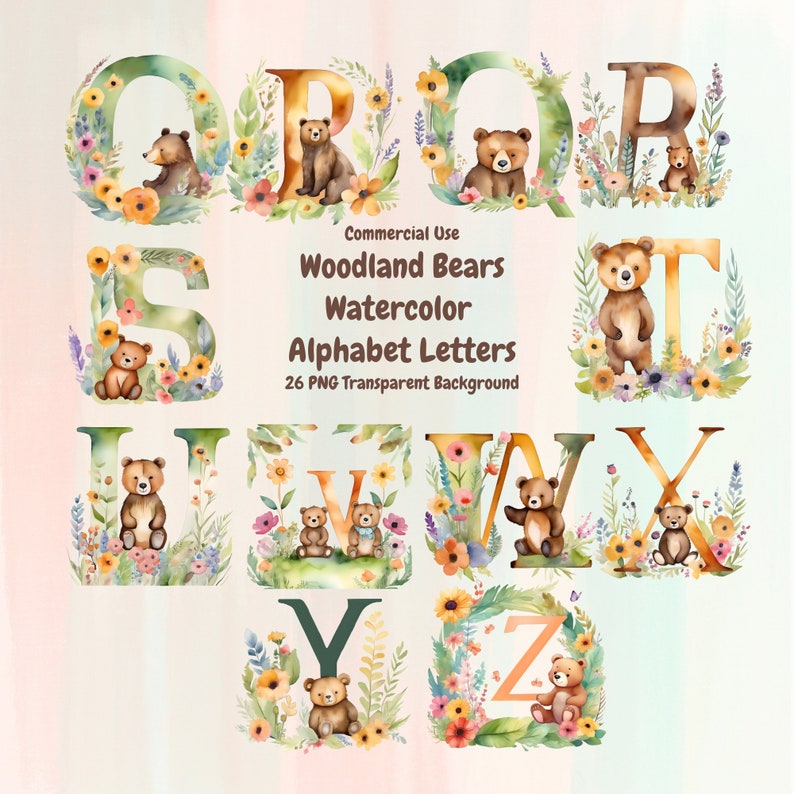 Woodland Bears Alphabet Letters Clipart, PNG Clip Art, A - Z Letters ...