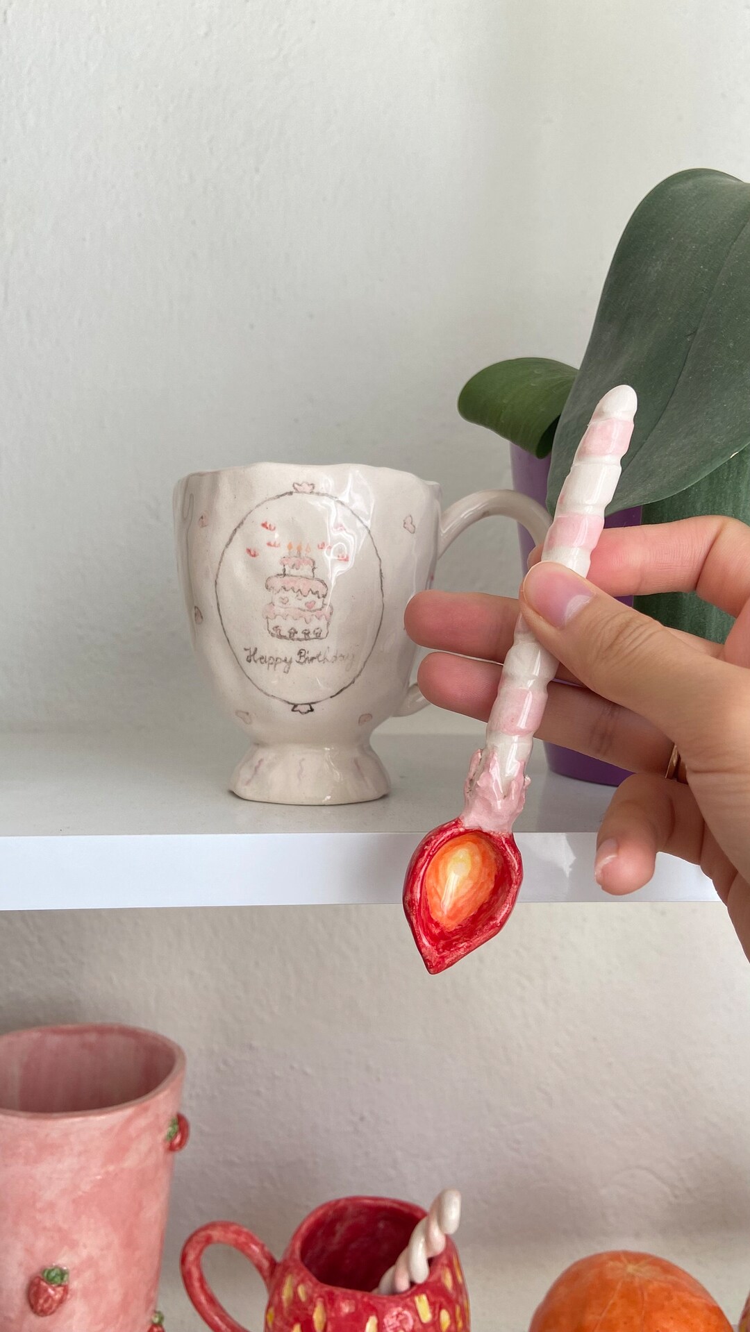 Personalized Candlestick Spoon Customized Handmade Ceramic Pink ...