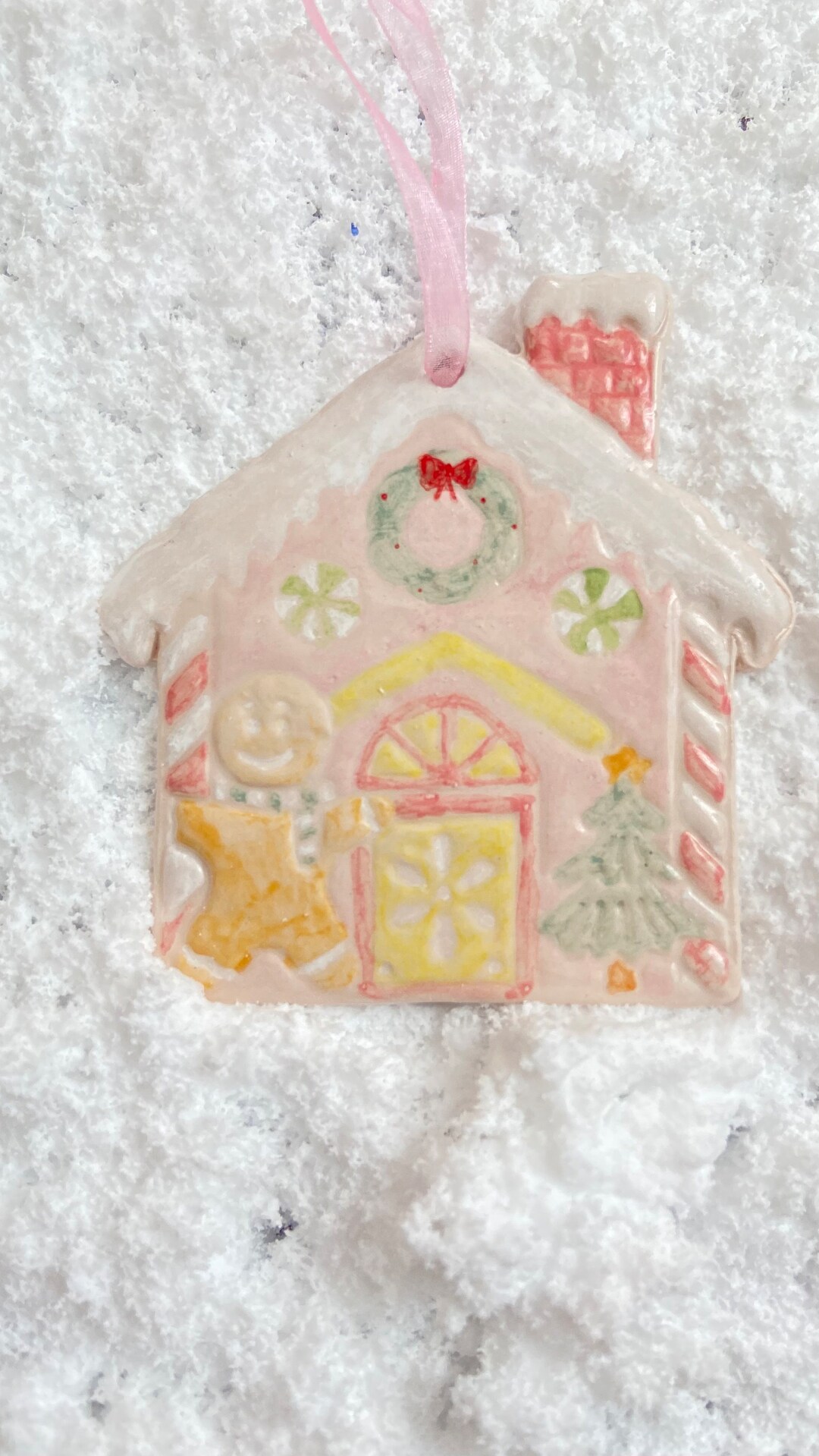 Customizable Pink Pastel Color Gingerbread House Cookie Ornaments ...