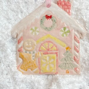Customizable Pink Pastel Color Gingerbread House Cookie Ornaments ...