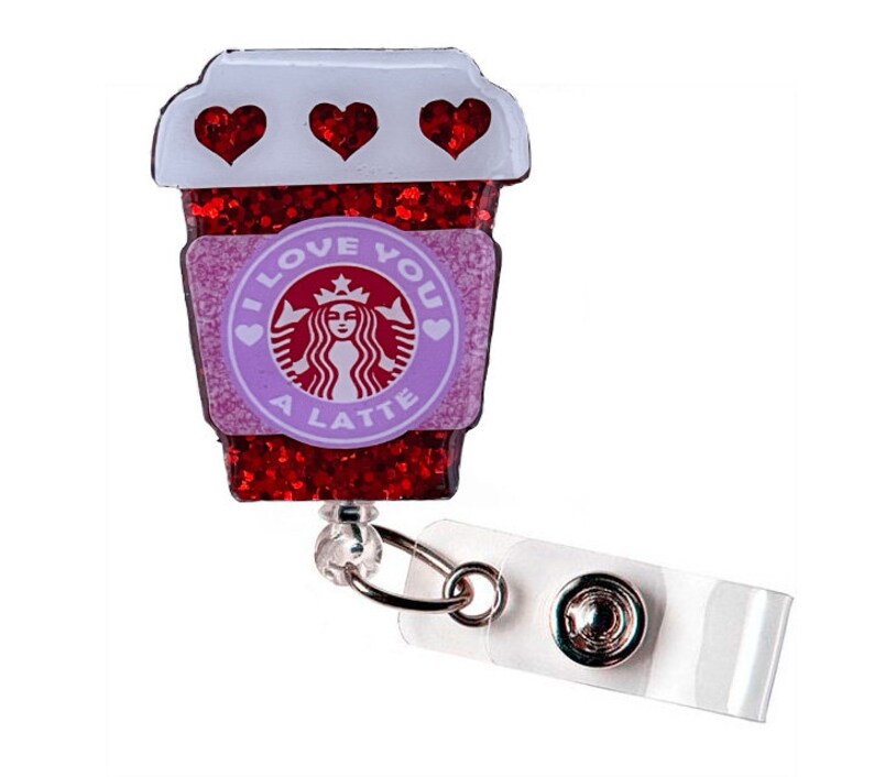 Coffee to Go Cup i Love You Latte Badge Reel, White Lid Version ...
