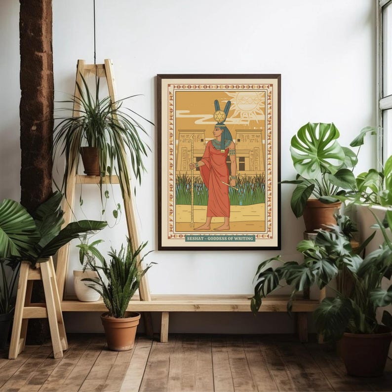Seshat Goddess of Writing Poster - Vintage Egyptian Mythology Print ...