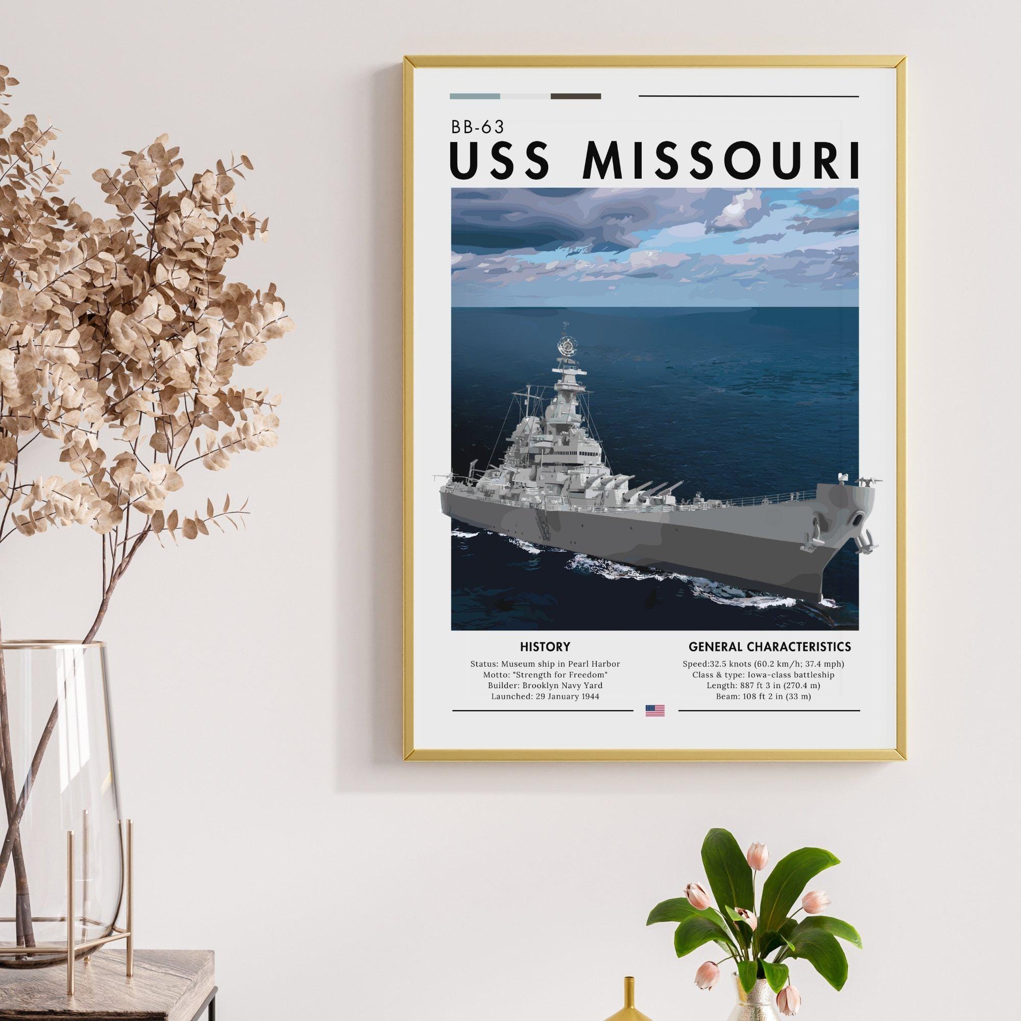 USS Missouri Battleship Print, Naval Ship Poster, Maritime Wall Art - Etsy