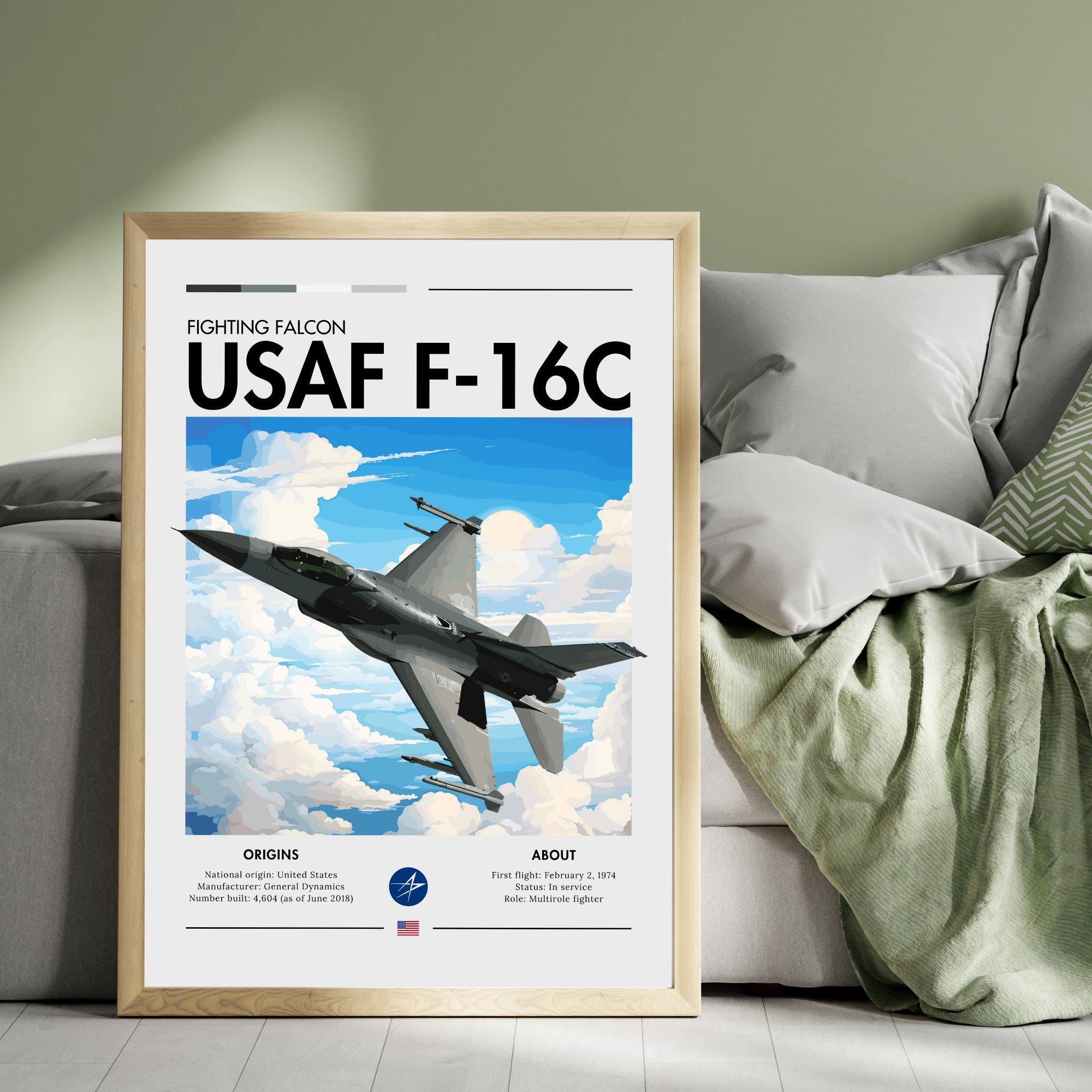 USAF F-16 Poster USAF Aviation Art, Multirole Fighter Jet Print, Plane ...