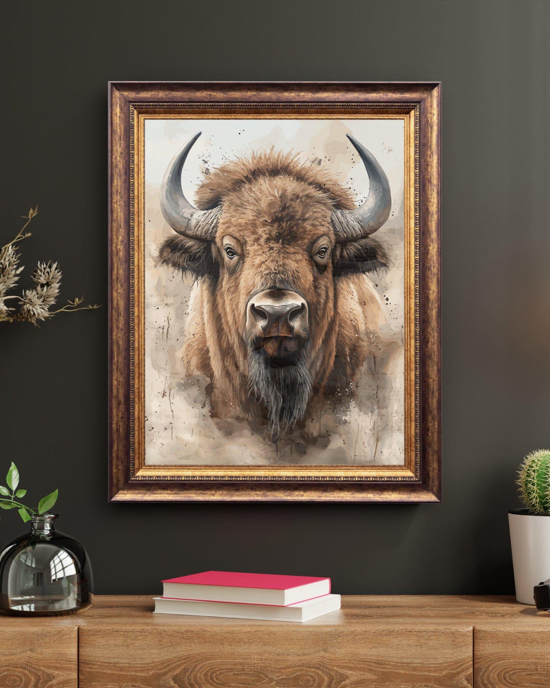 American Buffalo or Bison Wall Art, Abstract Painting, Farmhouse Print ...