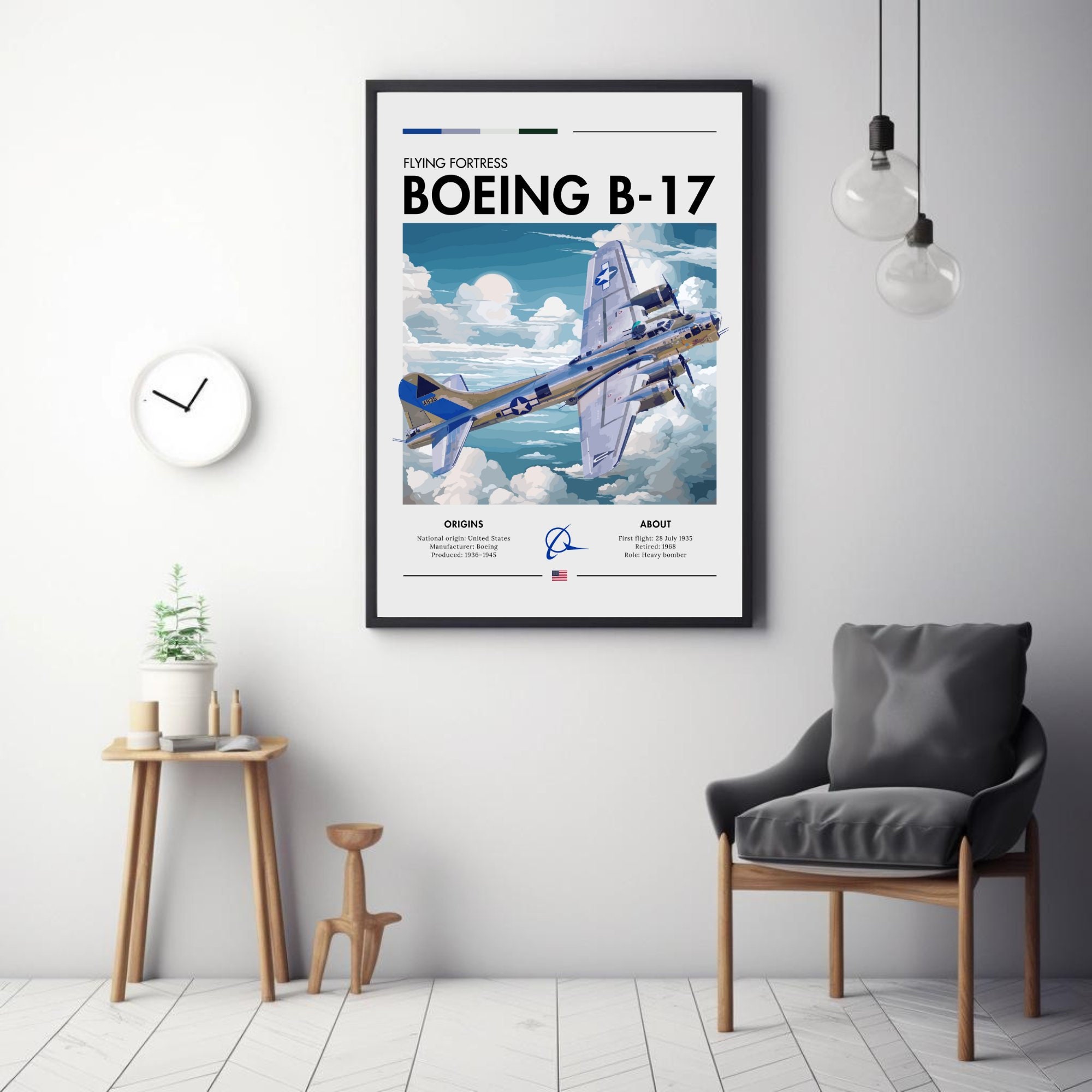 Boeing B-17 Flying Fortress Print WWII Aviation Art, Heavy Bomber ...