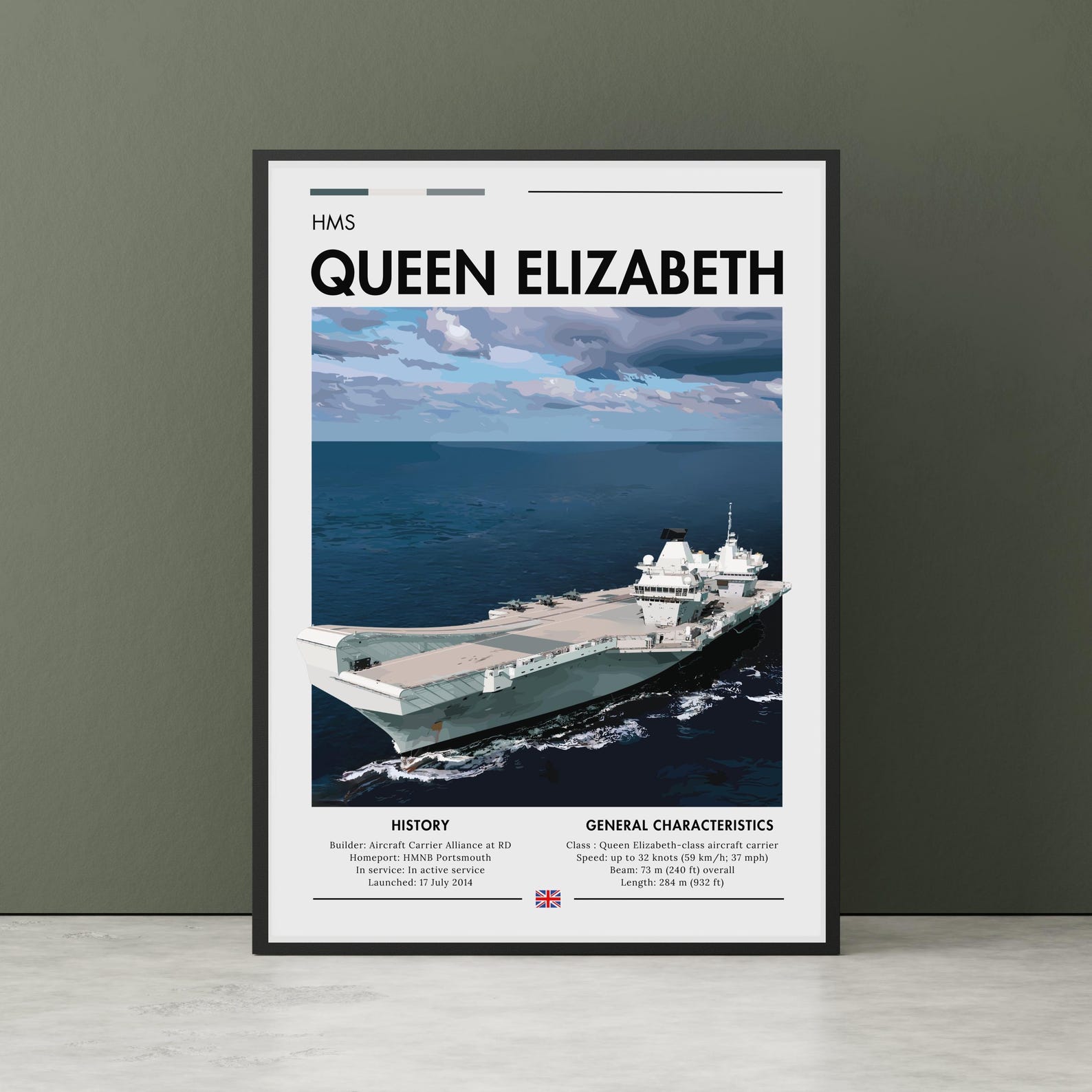 HMS Queen Elizabeth Poster - Naval Ship Print, Ship Art, Historic Ship ...