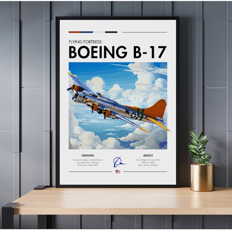 Boeing B-17 Flying Fortress Print WWII Aviation Art, Heavy Bomber ...