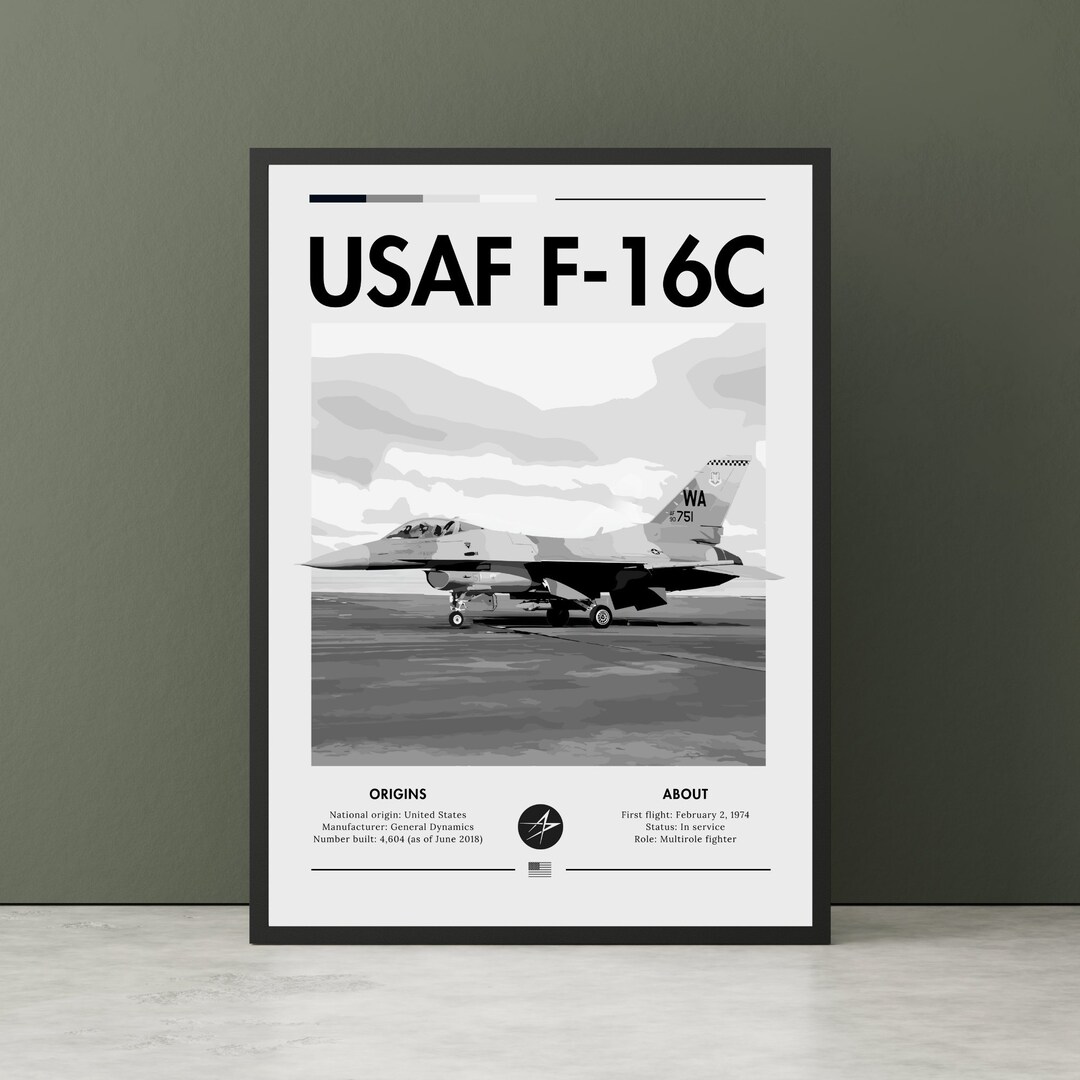 USAF F-16 Poster USAF Aviation Art, Multirole Fighter Jet Print, Plane ...