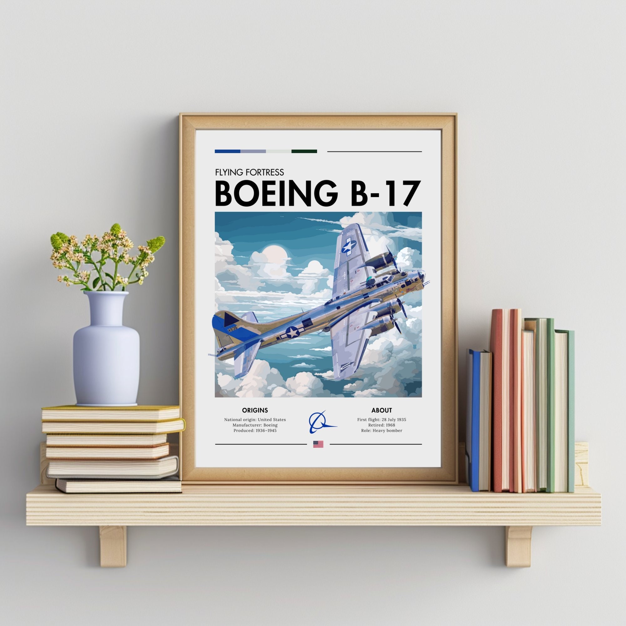 Boeing B-17 Flying Fortress Print WWII Aviation Art, Heavy Bomber ...